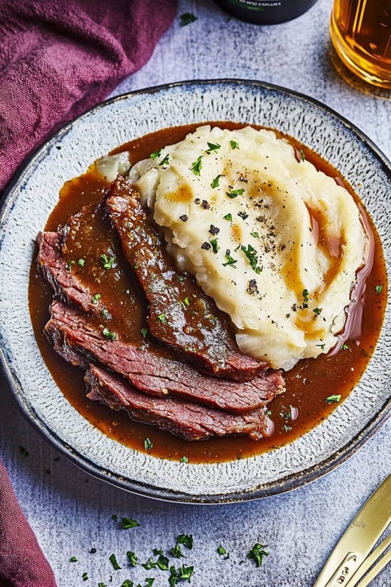 Easy Slow Cooked Corned Beef with Guinness Gravy